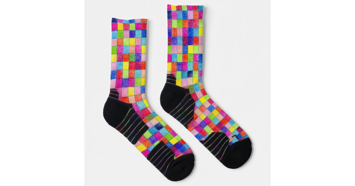 Colorful Colored Graph Paper Diagonal Squares Socks | Zazzle