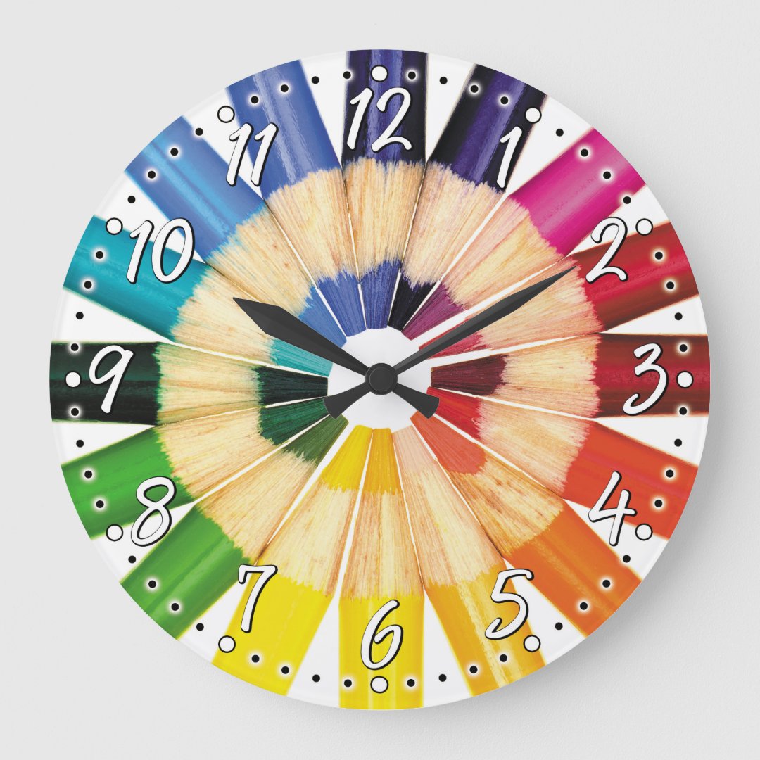 Colorful Colored Pencil Artist Wall Clock | Zazzle