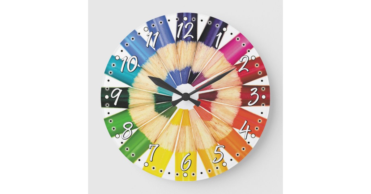 Colorful Colored Pencil Artist Wall Clock | Zazzle