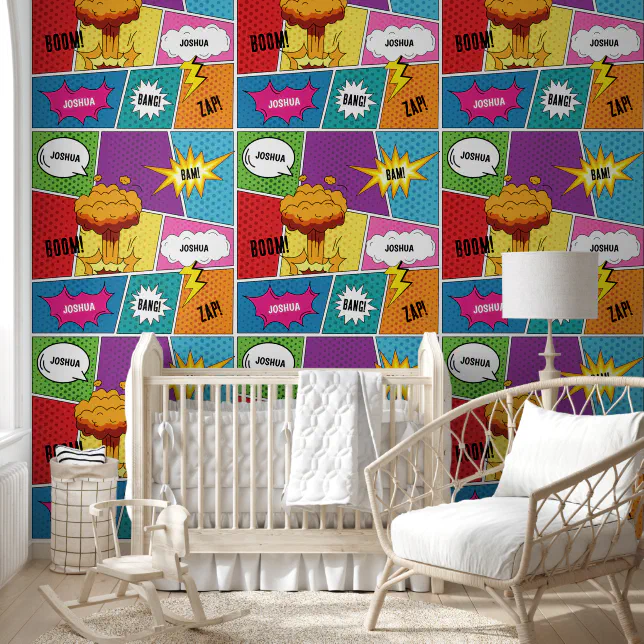 Colorful Comic Book Personalized Name Pop Art Wallpaper | Zazzle