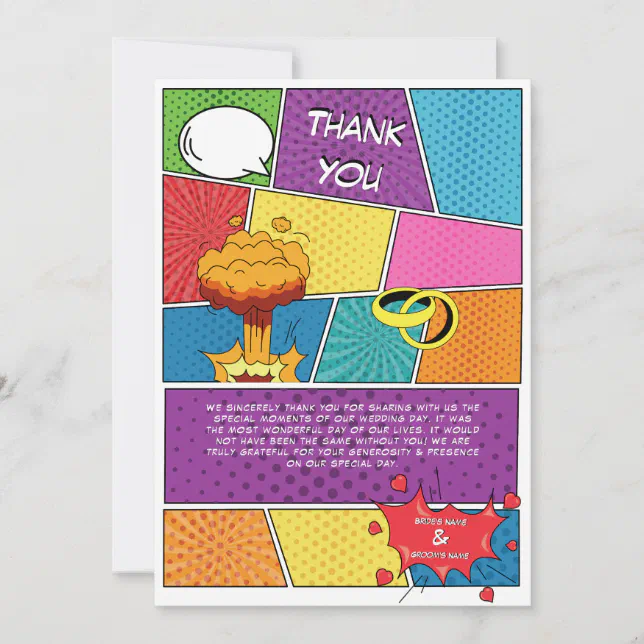 Colorful Comic Book Pop Art Wedding Thank You Card | Zazzle