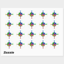 Colorful Compass Rose Classic Round Sticker | Zazzle