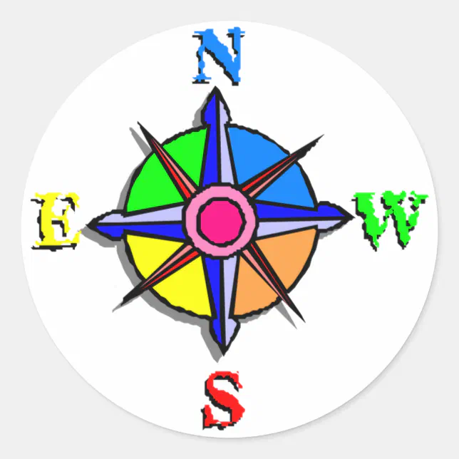 Colorful Compass Rose Classic Round Sticker | Zazzle