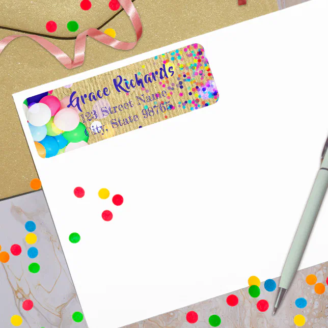 Colorful Confetti And Balloons Festive Birthday Label | Zazzle
