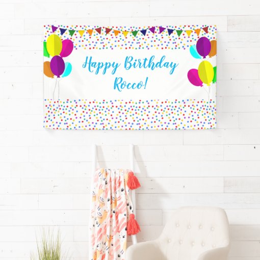 Colorful Confetti and Balloons Happy Birthday Banner | Zazzle