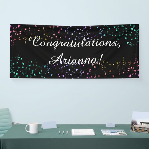 Colorful Confetti on Black Elegant Congratulations Banner | Zazzle