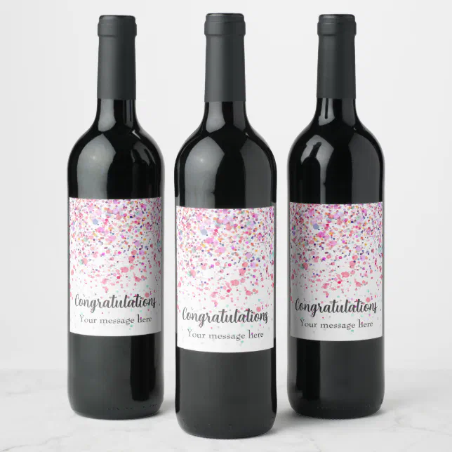 Colorful Confetti Pink Watercolor Personalized Wine Label | Zazzle