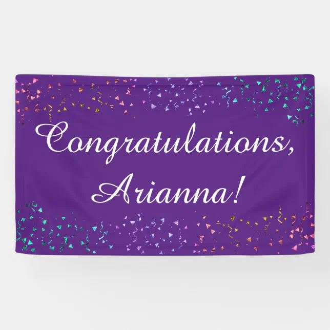 Colorful Confetti Script Congratulations Purple Banner | Zazzle