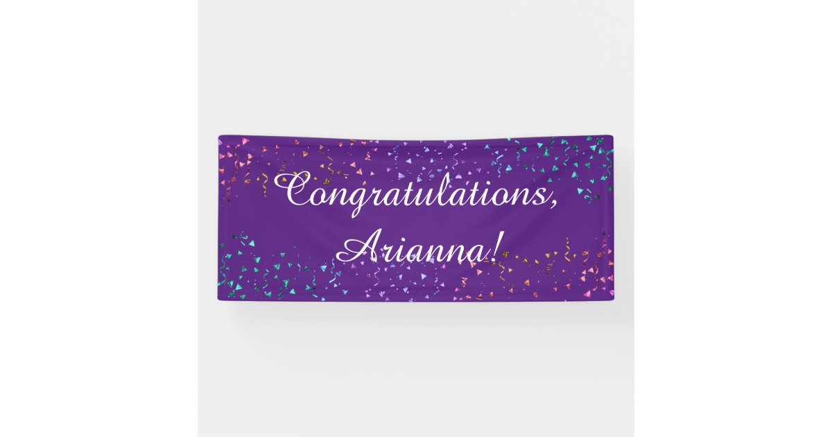 Colorful Confetti Script Congratulations Purple Banner | Zazzle