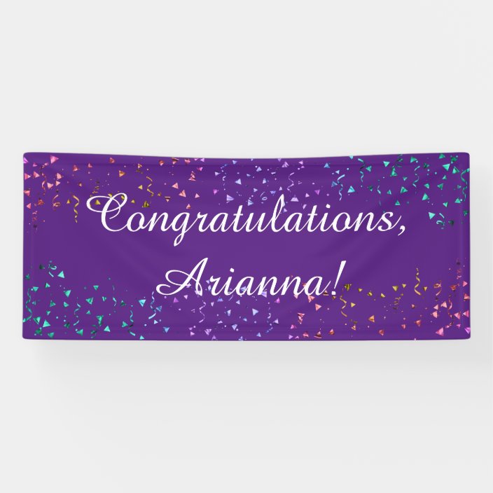 Colorful Confetti Script Congratulations Purple Banner | Zazzle.com