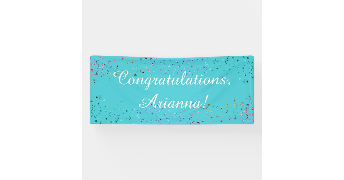 Colorful Confetti Script Congratulations Turquoise Banner | Zazzle