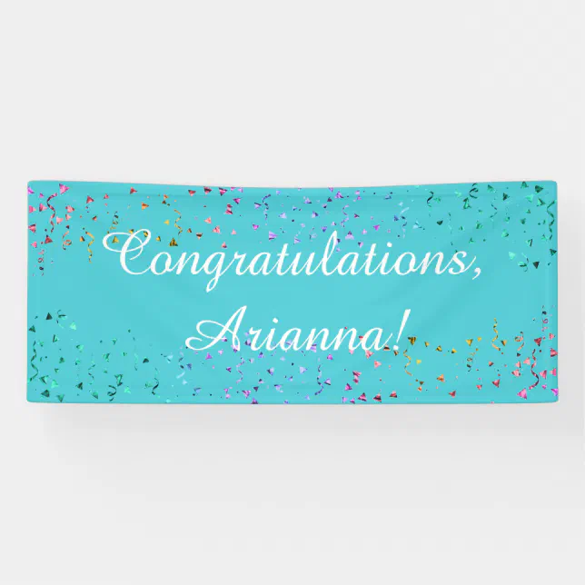 Colorful Confetti Script Congratulations Turquoise Banner | Zazzle