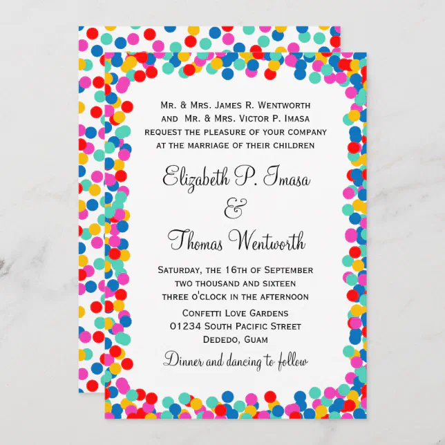 Colorful Confetti Wedding Invitations | Zazzle
