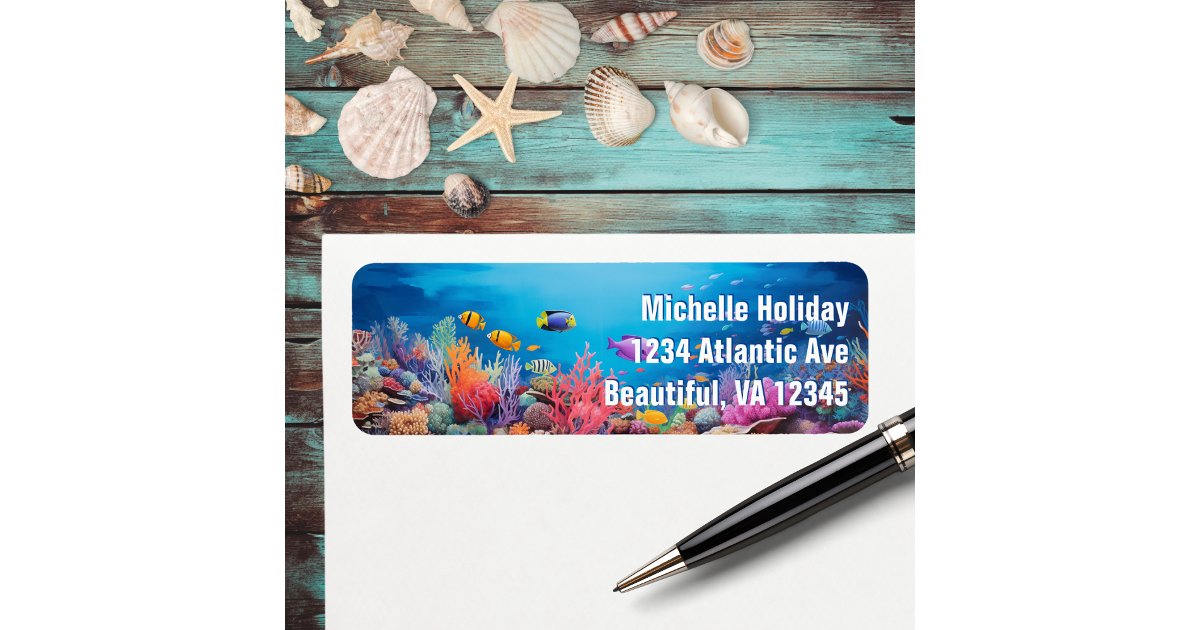 Colorful Coral Reef Tropical Fish Beach Address Label | Zazzle