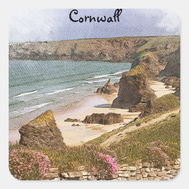 Colorful Cornwall England Coastal Scenery Square Sticker | Zazzle