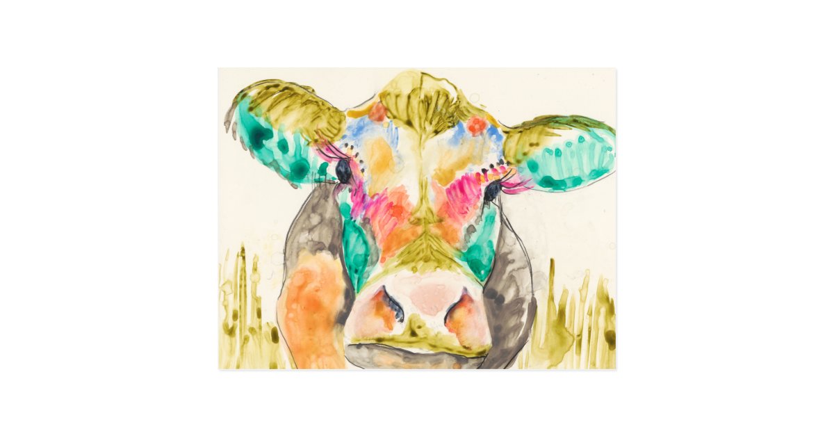 Colorful Cow Design Postcard | Zazzle.com