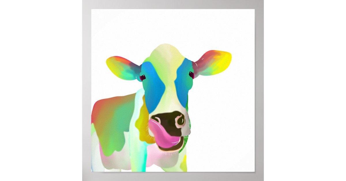 Colorful cow poster | Zazzle