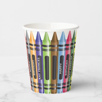 Colorful Crayon Any Age Child Birthday Paper Cups | Zazzle