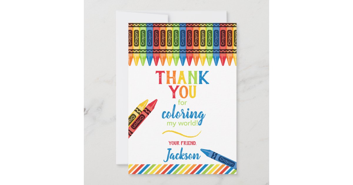 Colorful Crayon Birthday Thank You Card | Zazzle