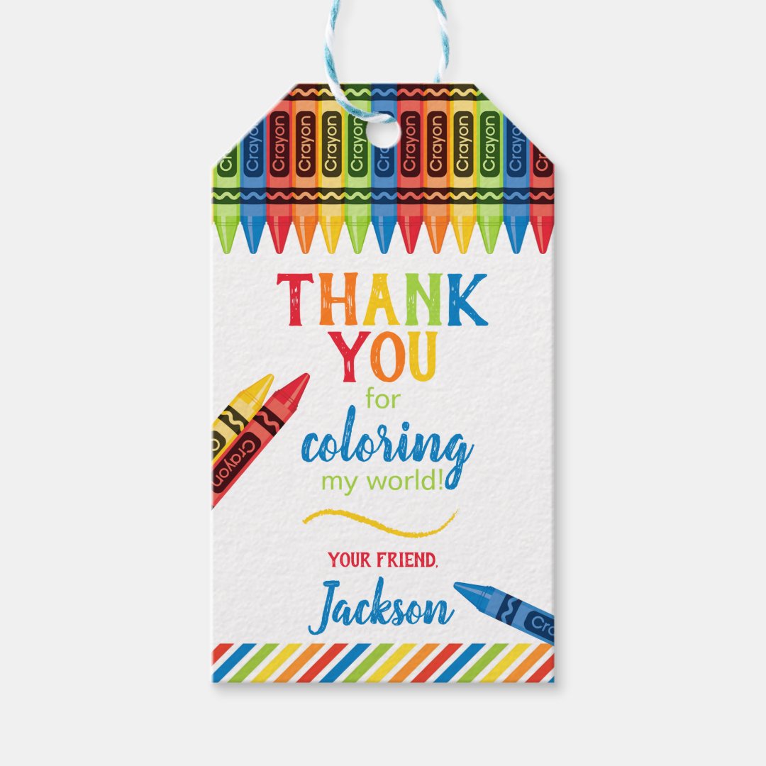 Colorful Crayon Birthday Thank You Favor Gift Tags | Zazzle