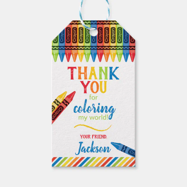 Colorful Crayon Birthday Thank You Favor Gift Tags | Zazzle