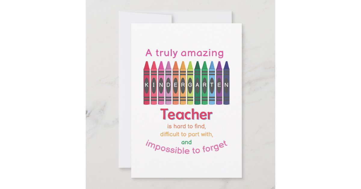 Colorful Crayon/ Kindergarten Teacher Appreciation Thank You Card | Zazzle