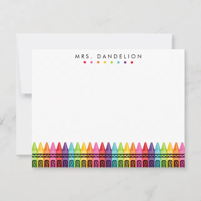 Colorful Crayons Elementary Teacher Stationery Thank You Card | Zazzle
