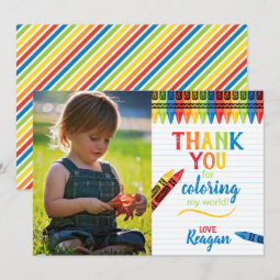 Colorful Crayons Kids Birthday Thank You Card | Zazzle