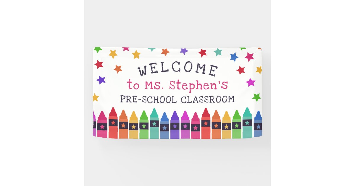 Colorful Crayons Stars Welcome Teacher's Classroom Banner | Zazzle