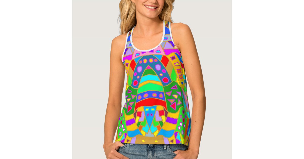 colorful crazy pattern modern art hippy tank top | Zazzle