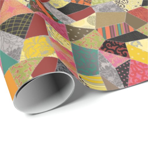 Colorful Crazy Quilt Patchwork Pattern Wrapping Paper | Zazzle