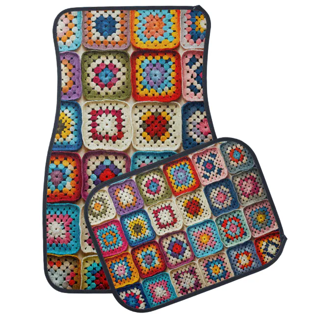Colorful Crocheted Granny Square Quilt Car Floor Mat | Zazzle