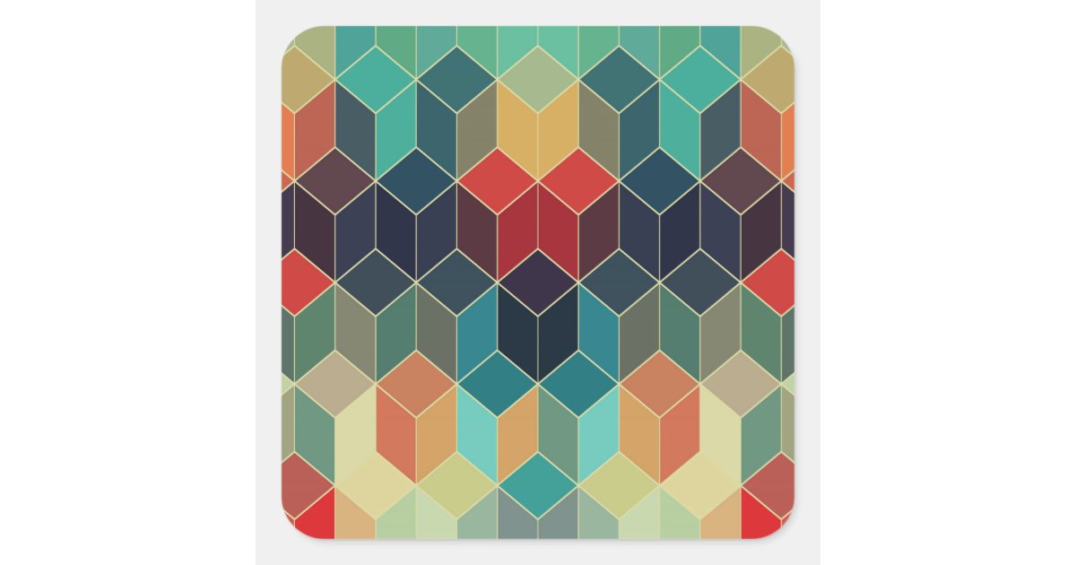 Colorful Cubes Geometric Pattern 2 Square Sticker | Zazzle