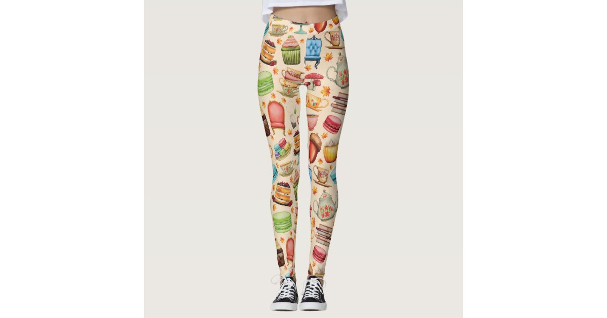 Colorful Cupcake and Teapot Party Leggings | Zazzle