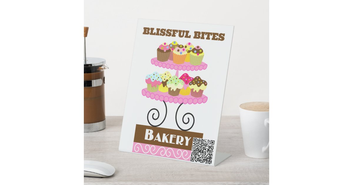 Colorful Cupcake Bakery QR Code Pedestal Sign | Zazzle