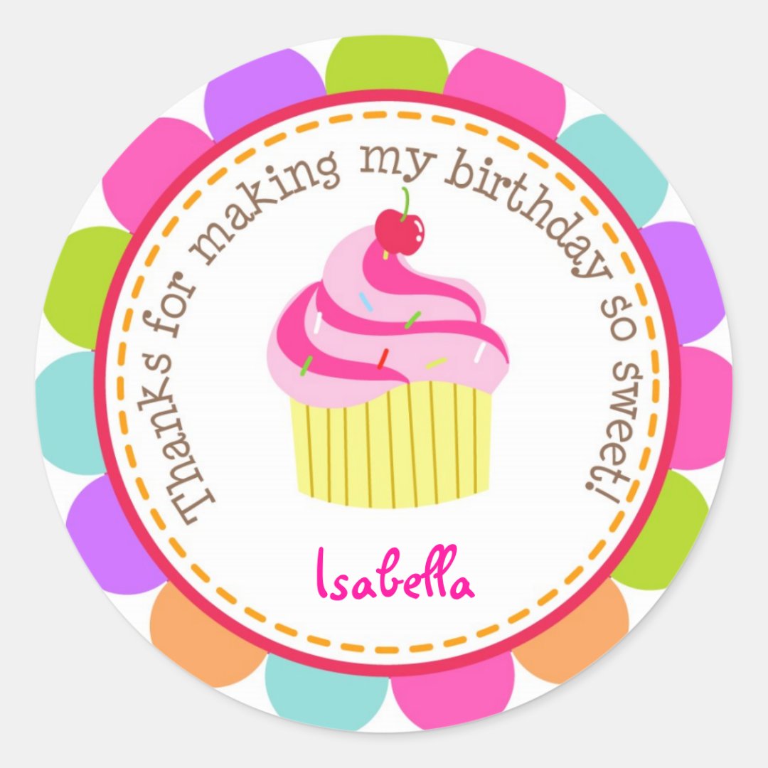 Colorful Cupcake Birthday Party Favor Stickers | Zazzle