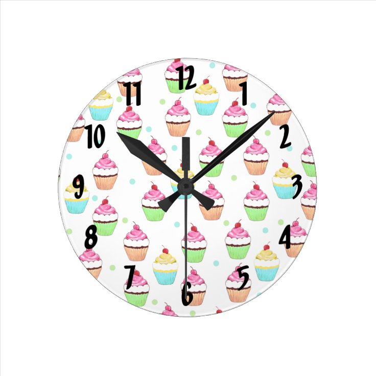 Colorful Cupcakes Wall Clock | Zazzle