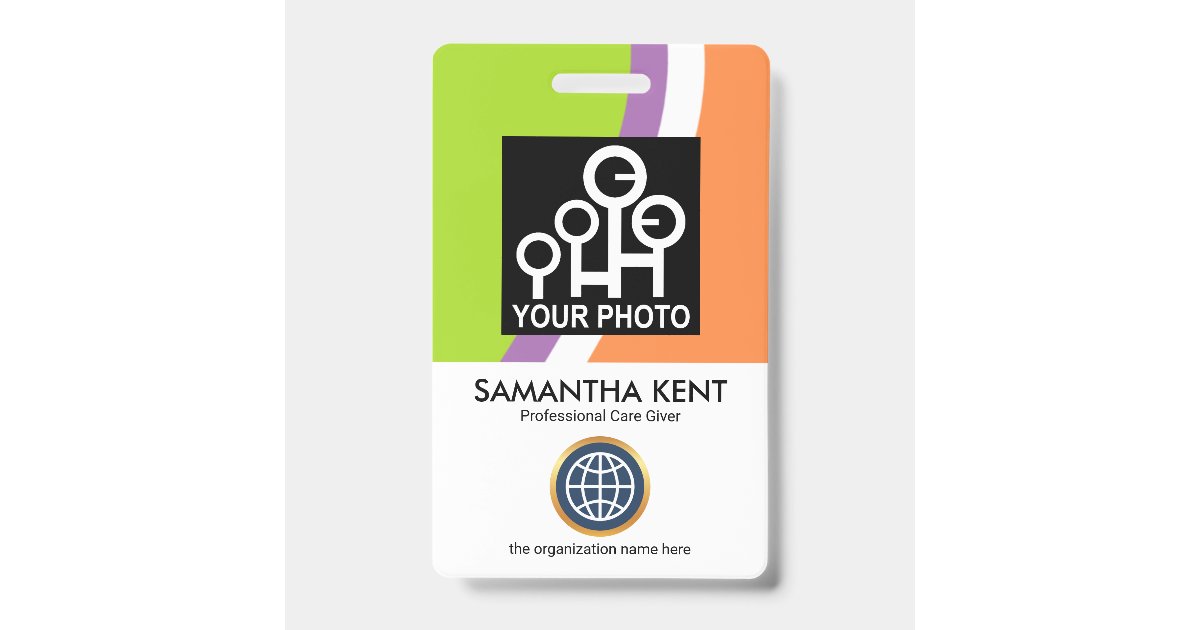 Colorful Curved Waves Employee Photo ID Badge | Zazzle