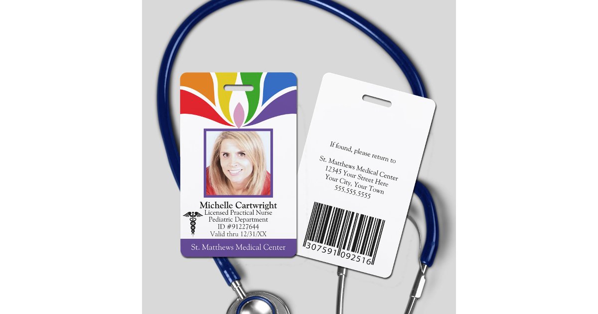 Colorful Custom Rainbow Hospital Employee Medical Badge | Zazzle
