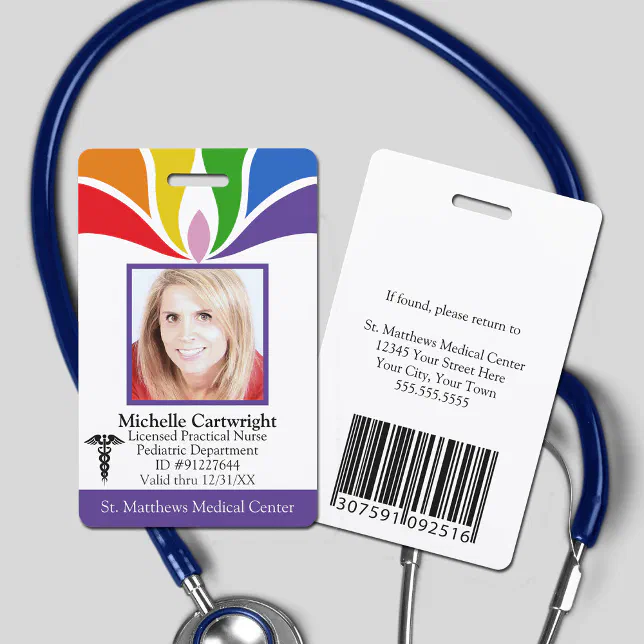 Colorful Custom Rainbow Hospital Employee Medical Badge | Zazzle