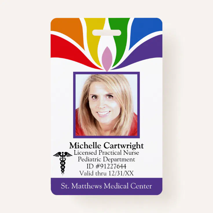 Colorful Custom Rainbow Hospital Employee Medical Badge | Zazzle