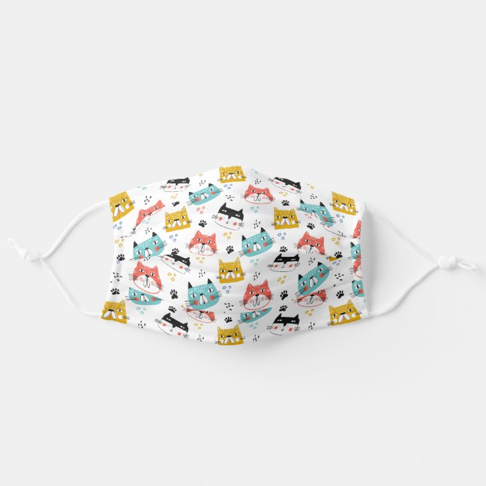 Colorful Cute Cat Faces Pattern Adult Cloth Face Mask | Zazzle.com