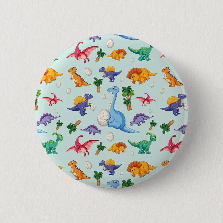 Colorful Cute Dinosaur Pattern Button | Zazzle