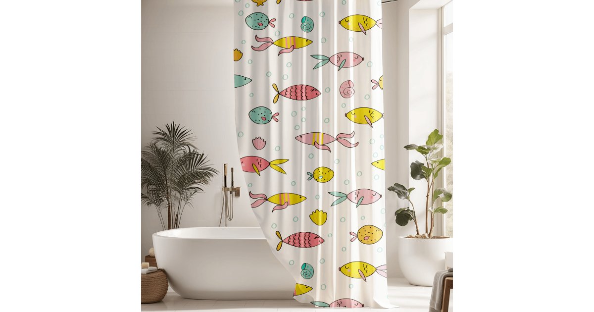 Colorful Cute Fish Pattern Shower Curtain | Zazzle