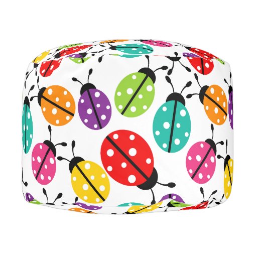 Colorful Cute Lady Bug Seamless Pattern Pouf | Zazzle