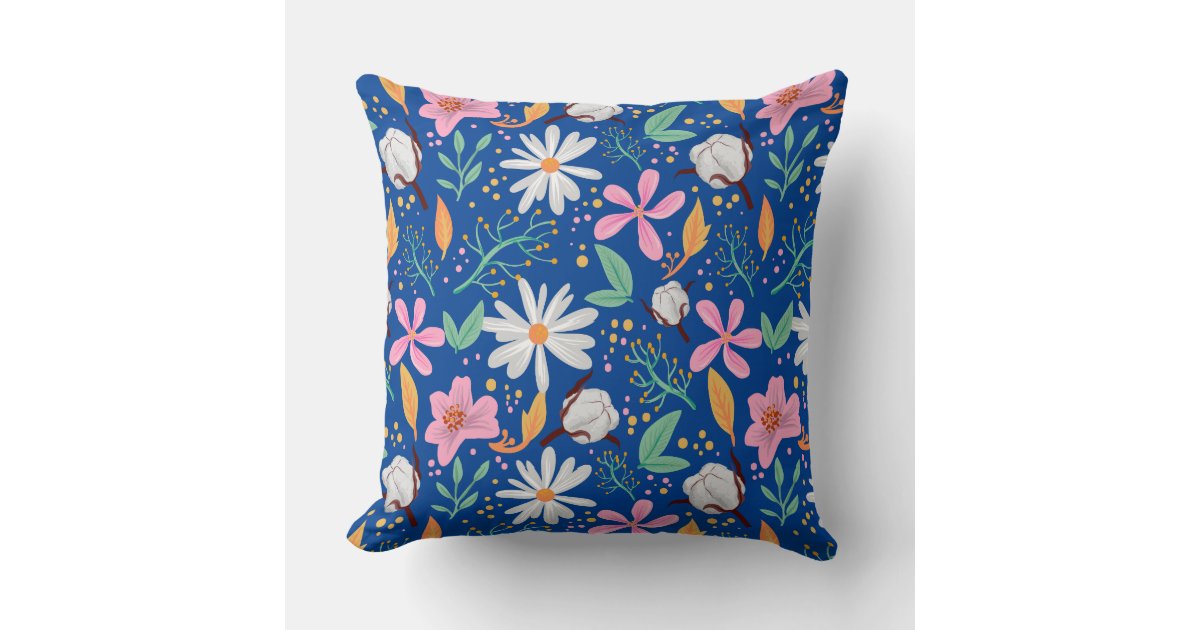 Colorful cute mixed flowers pattern throw pillow | Zazzle