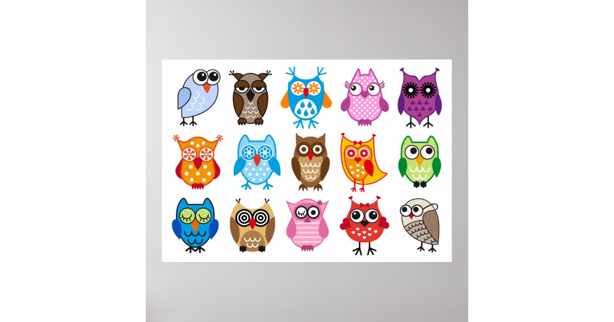 Colorful cute owls poster | Zazzle