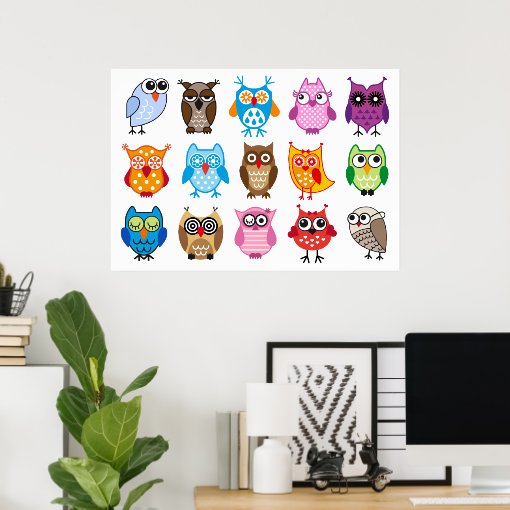 Colorful cute owls poster | Zazzle