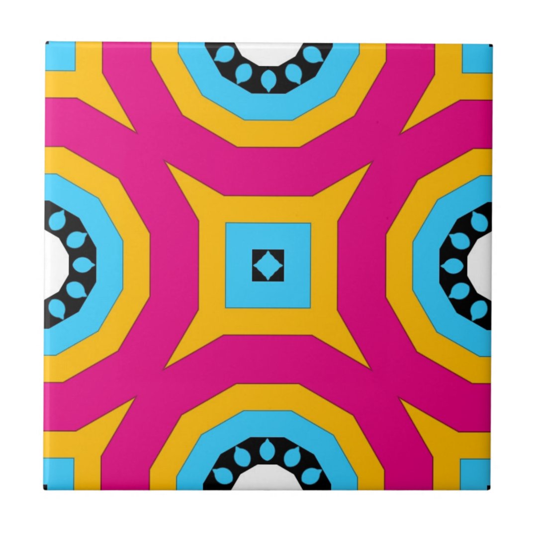 Colorful Cute Pink & Turquoise Geometric Pattern Ceramic Tile | Zazzle