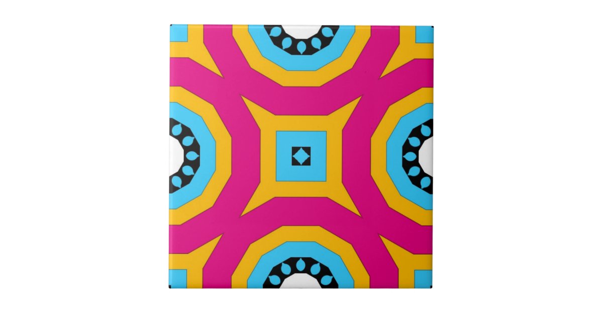Colorful Cute Pink & Turquoise Geometric Pattern Ceramic Tile | Zazzle